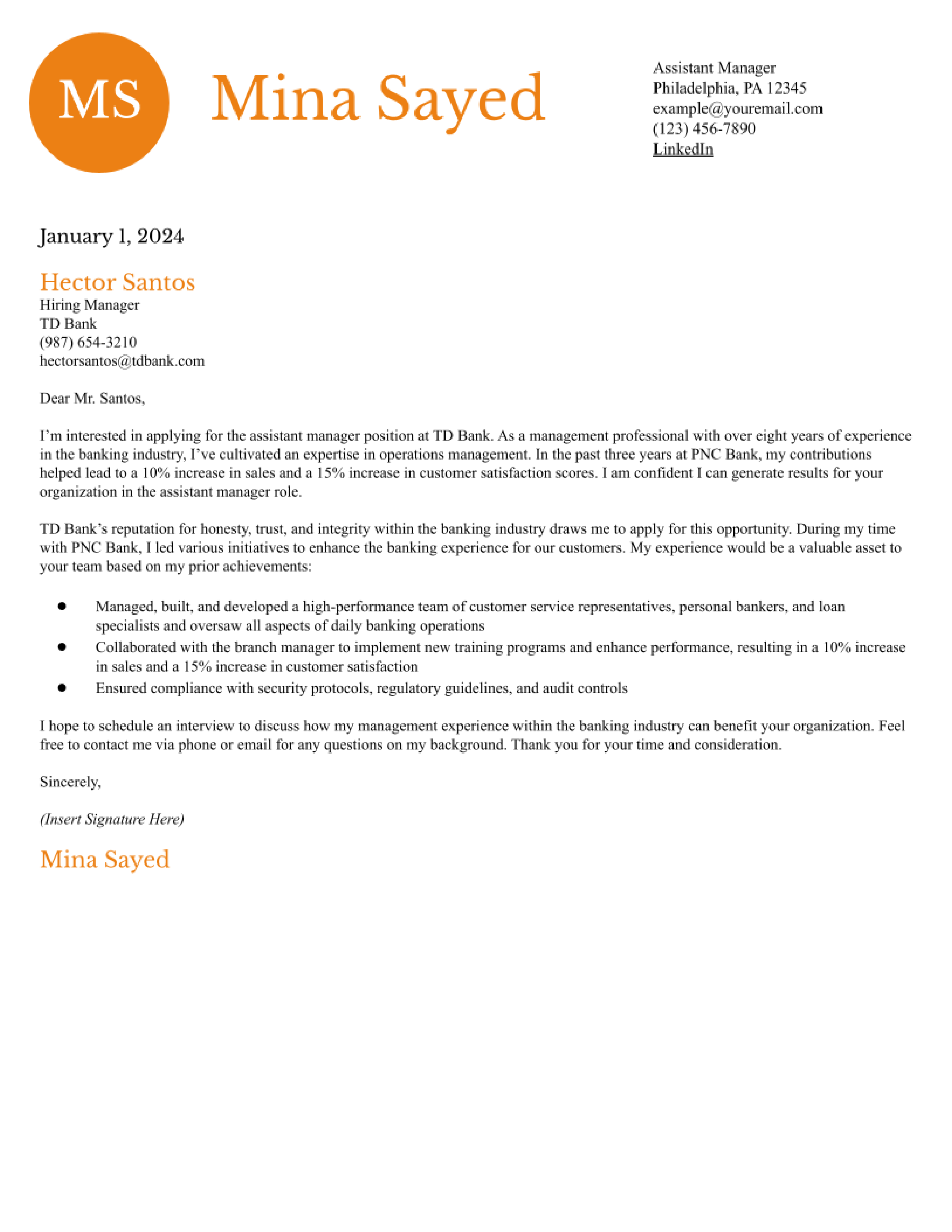 Assistant Manager Cover Letter Examples and Templates for 2024 ...