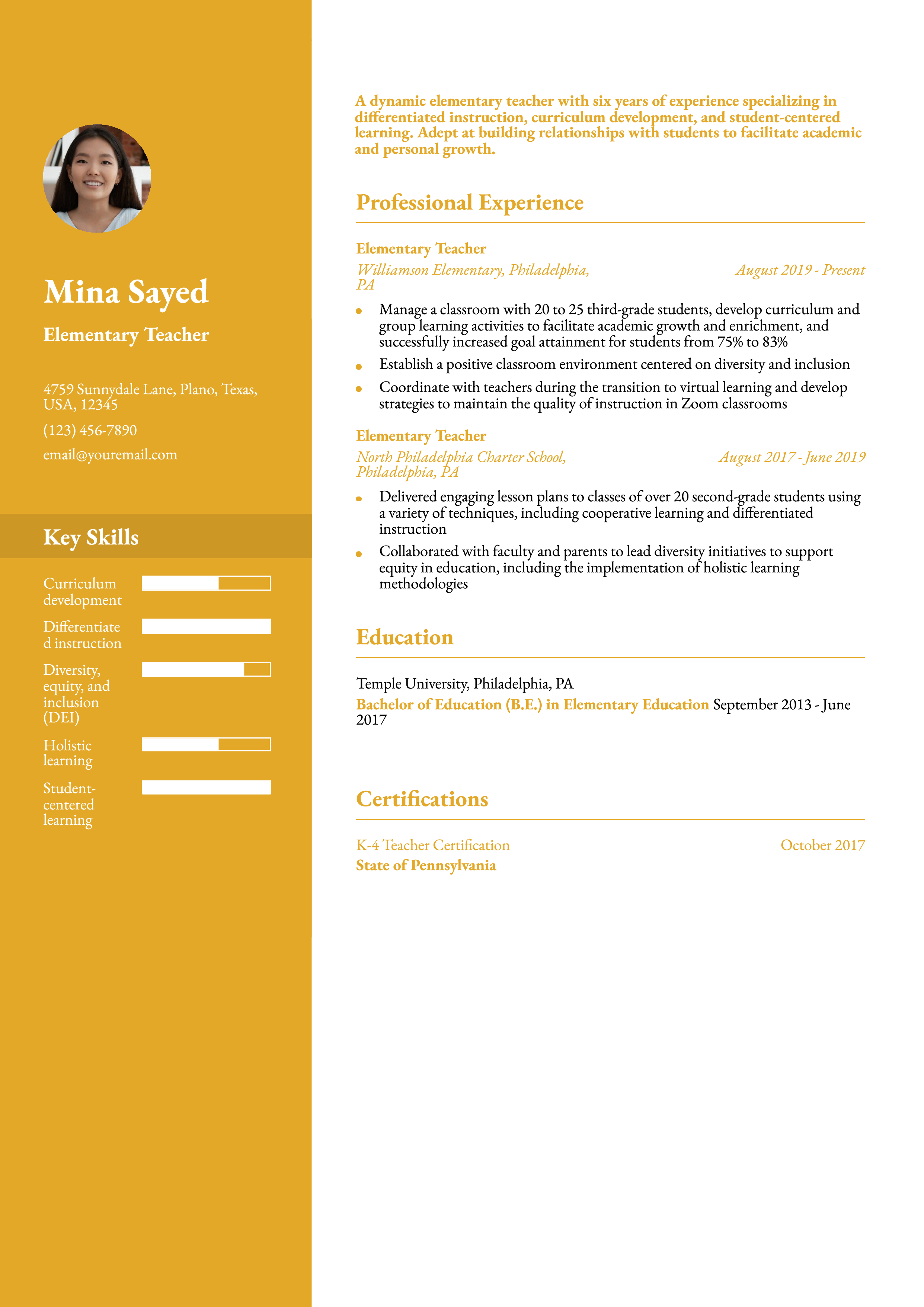 Elementary Teacher Resume Examples and Templates for 2025 ...