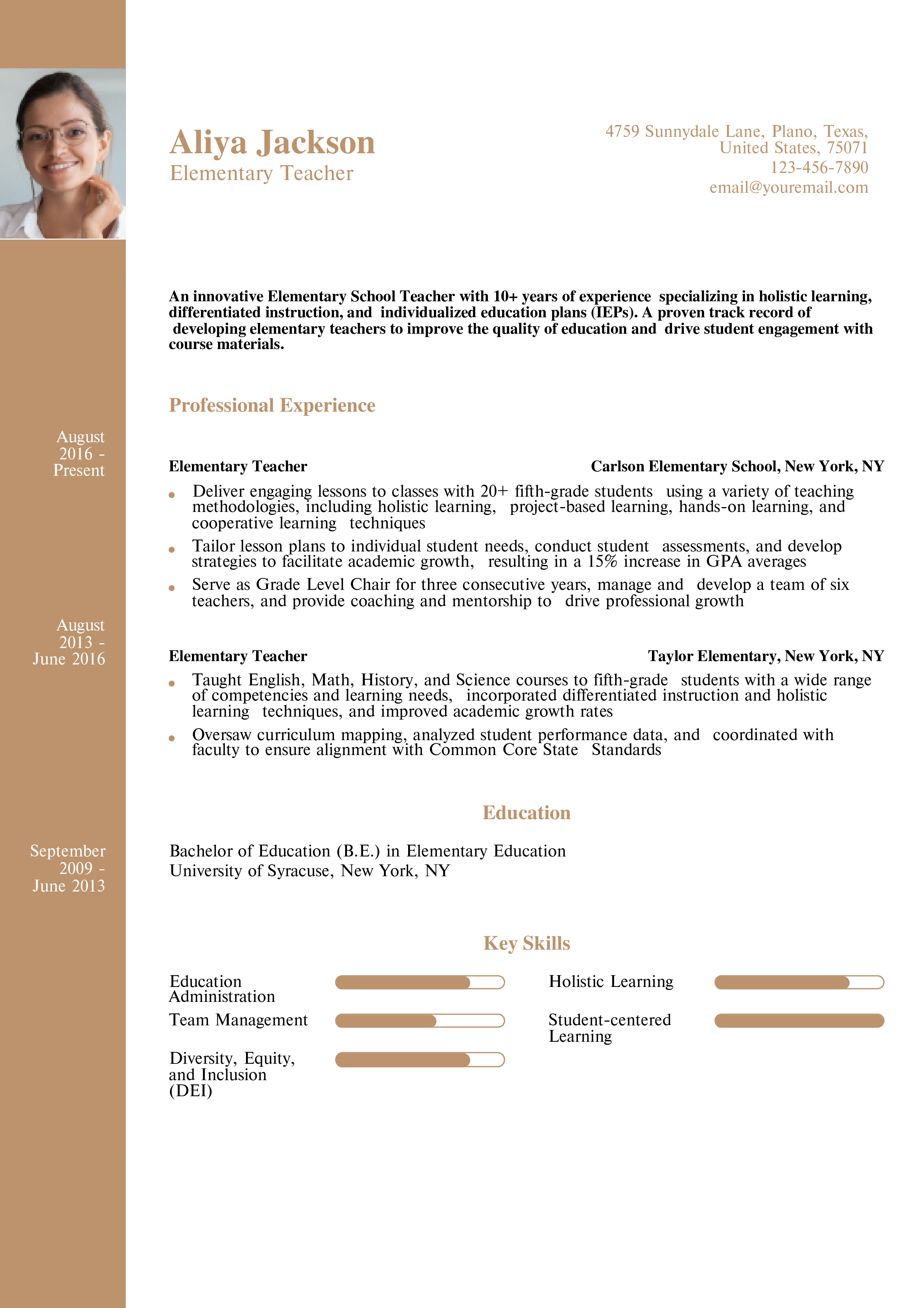 Elementary Teacher Resume Examples and Templates for 2025 ...
