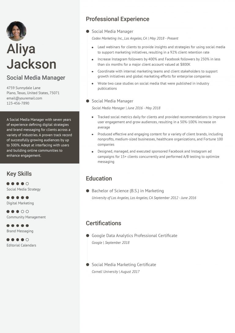 25 Best Social Media Manager Resume Examples and Templates for 2025 ...