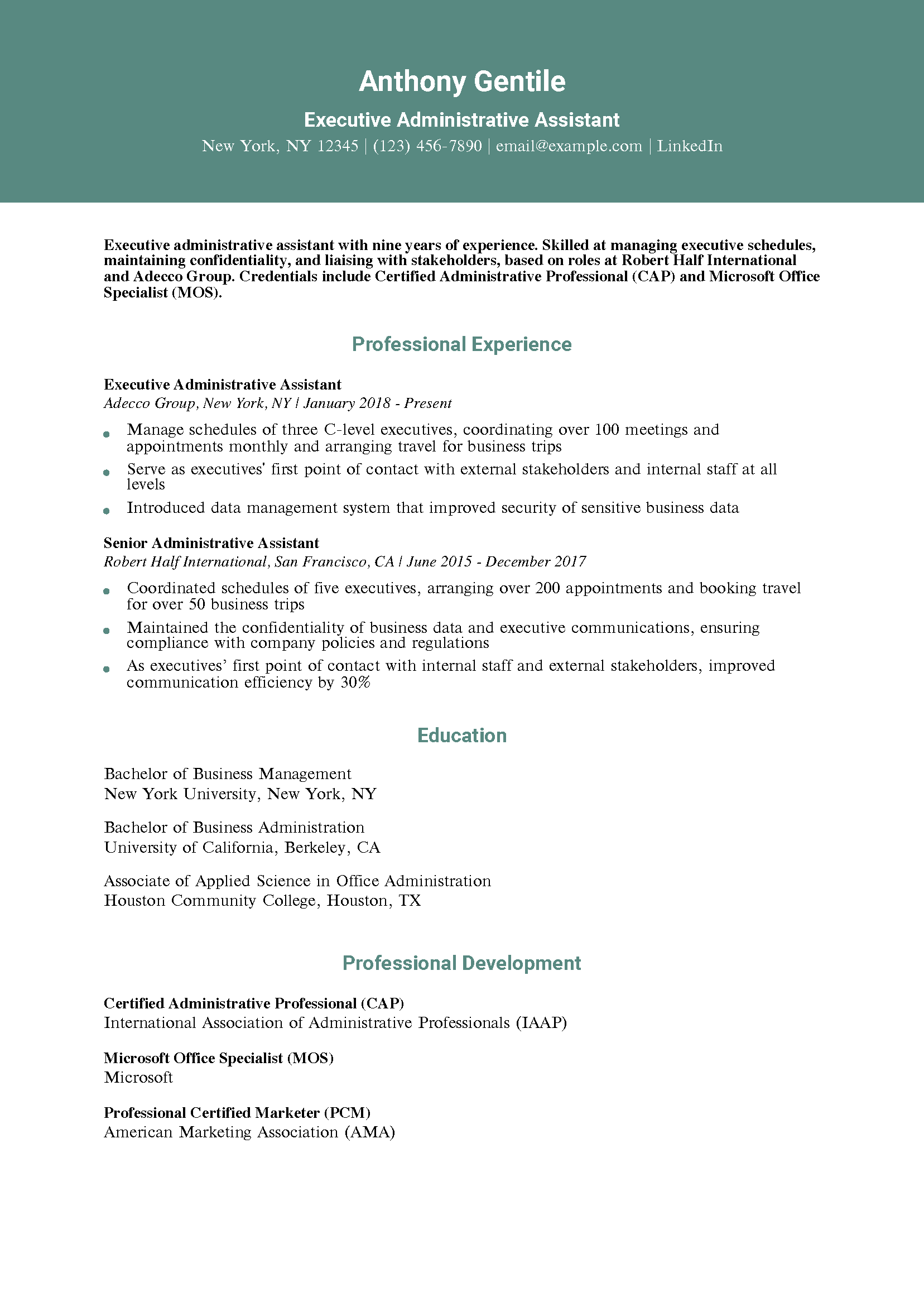 10 Executive Assistant Resume Examples and Templates for 2025 ...