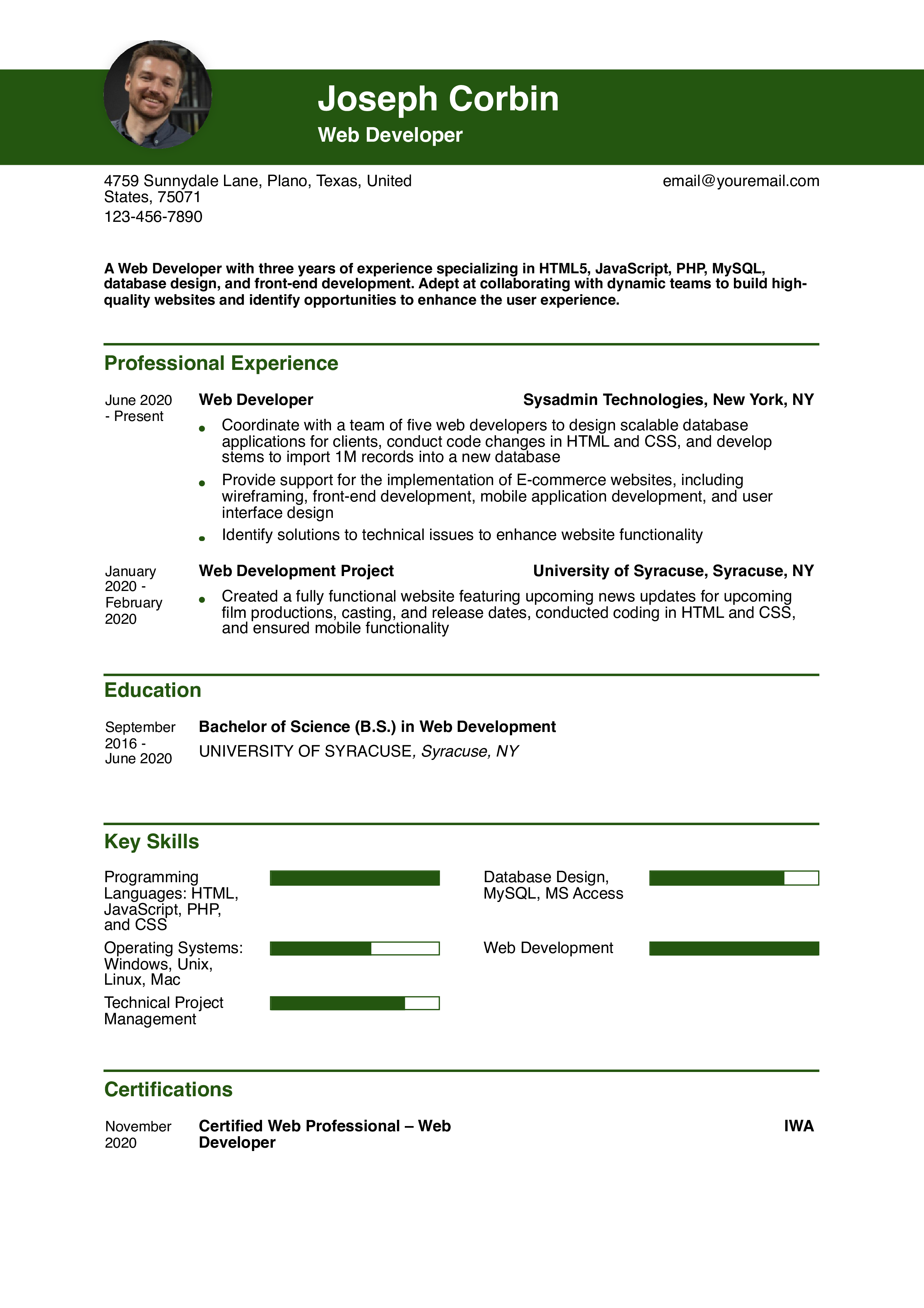 Web Developer Resume Examples and Templates for 2025 - ResumeBuilder.com