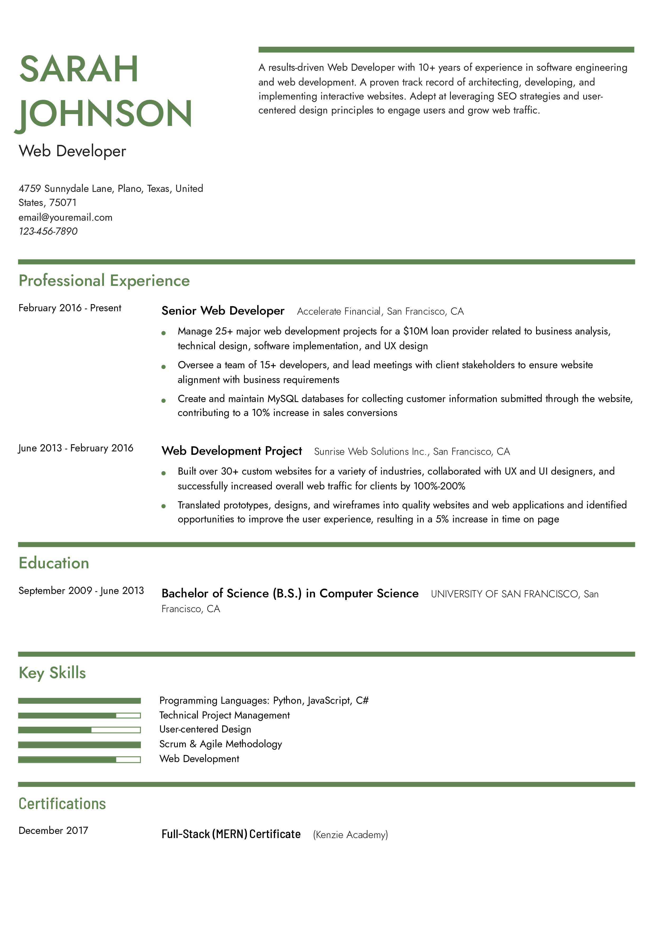 Web Developer Resume Examples and Templates for 2025 - ResumeBuilder.com