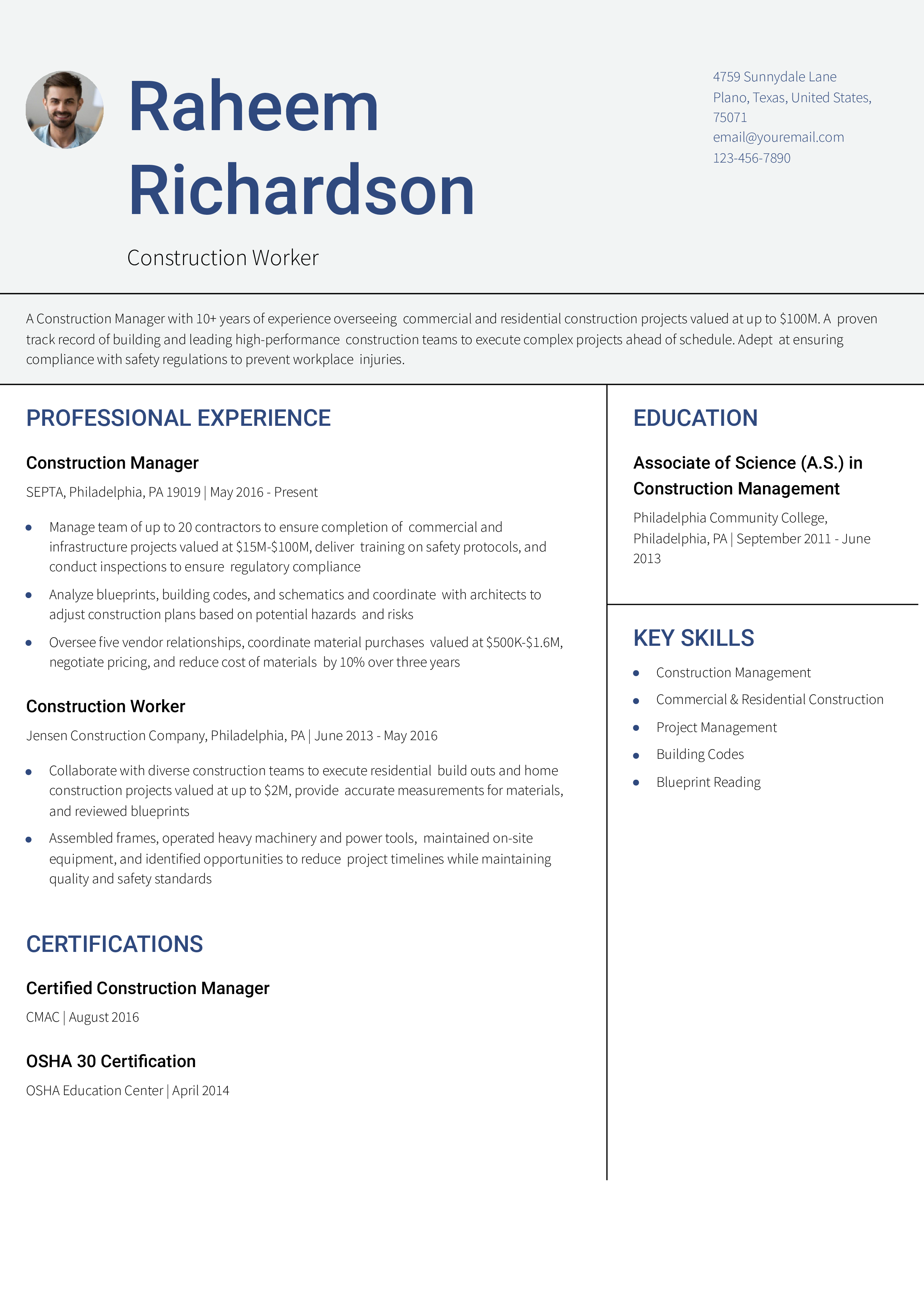 Construction Worker Resume Examples and Templates for 2024 ...