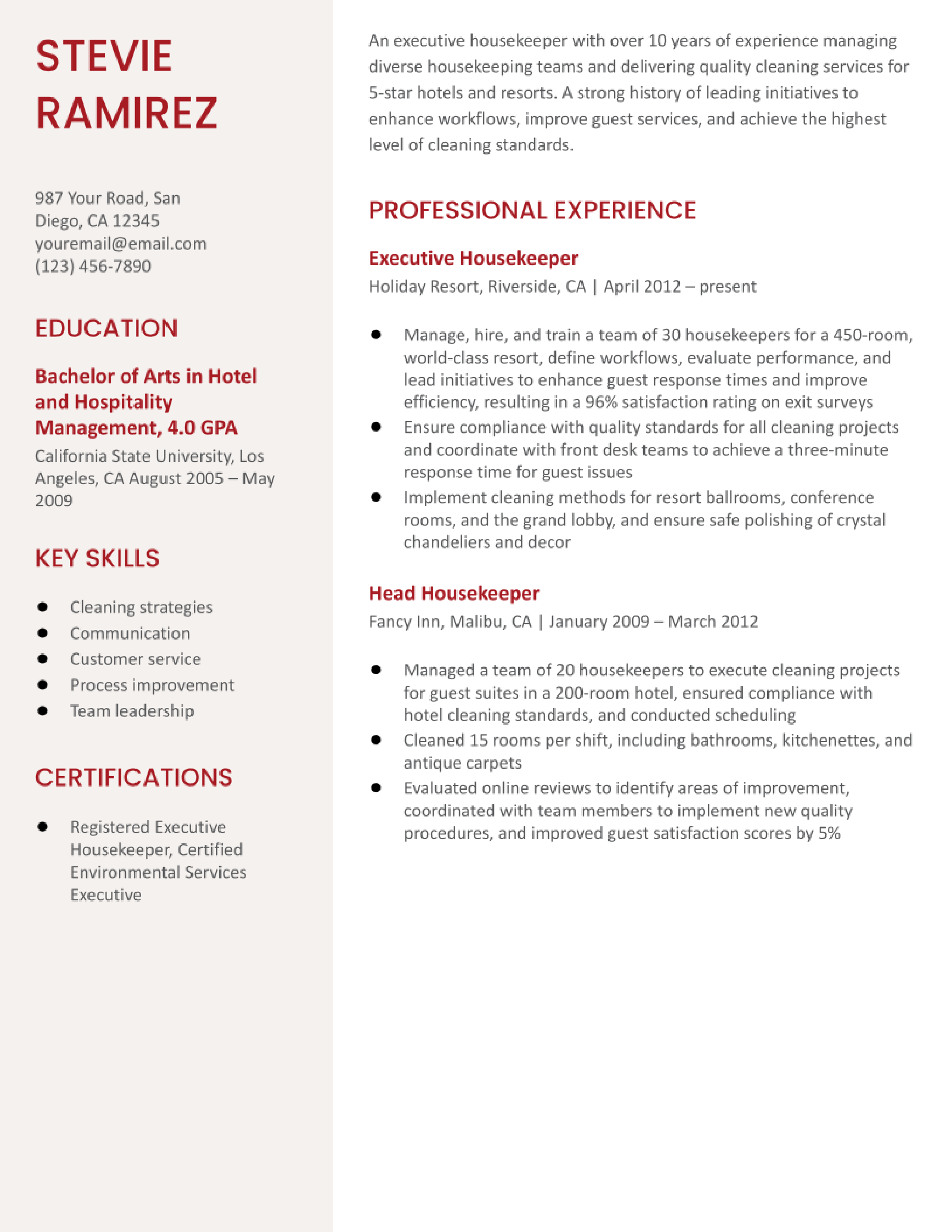 12 Housekeeper Resume Examples and Templates for 2024 - ResumeBuilder.com