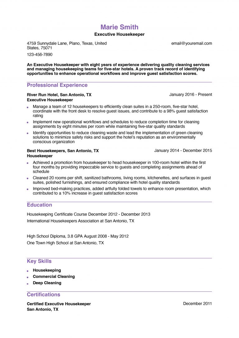 25 Best Housekeeper Resume Examples and Templates for 2025 ...