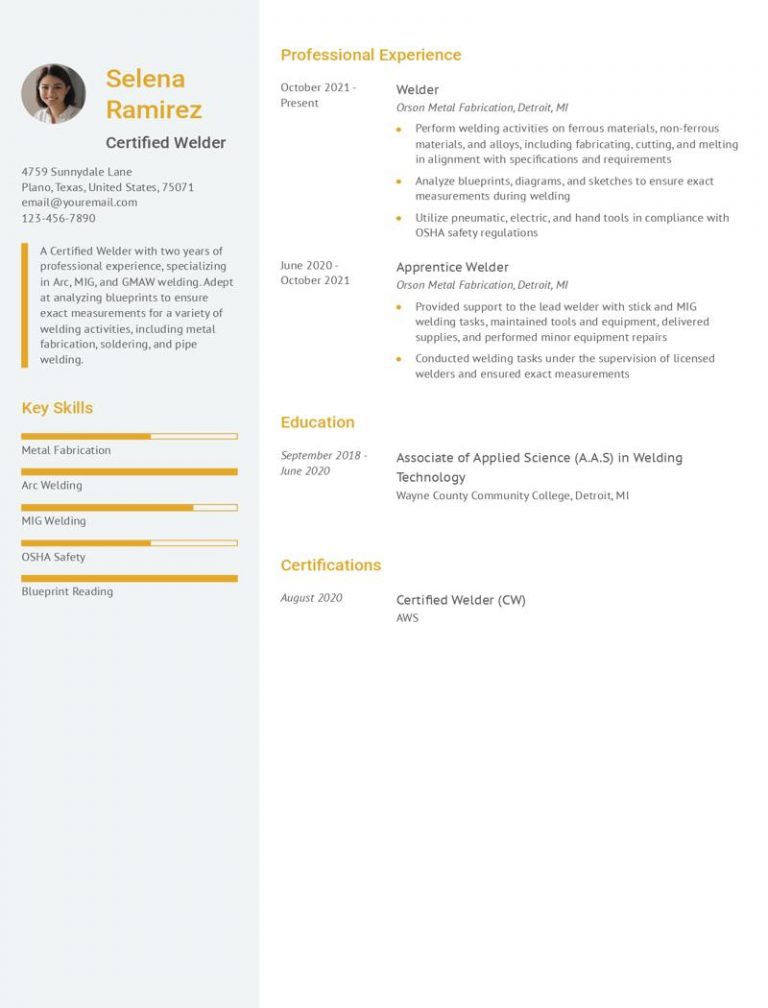 Welder Resume Examples and Templates for 2024 - ResumeBuilder.com