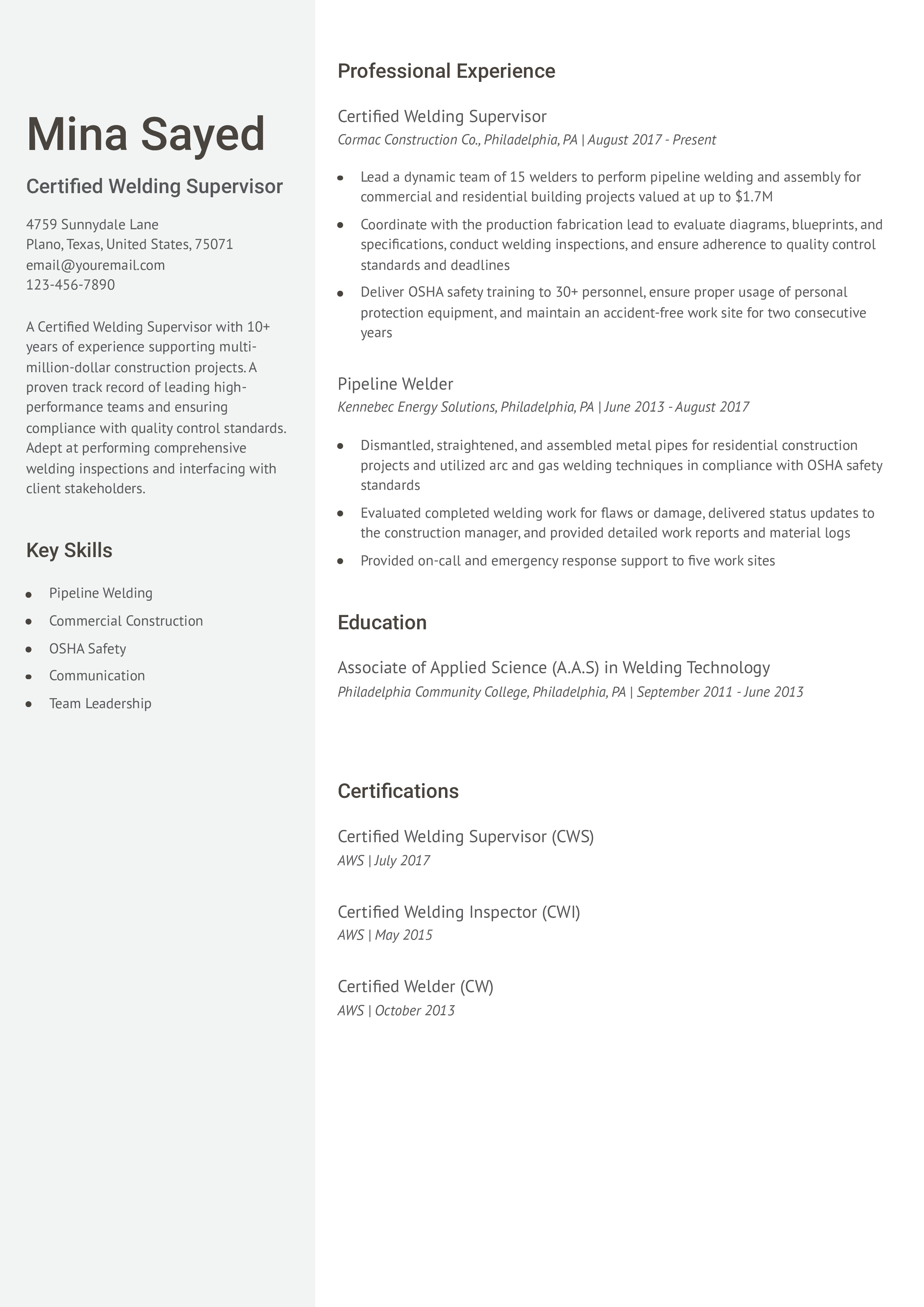 Welder Resume Examples and Templates for 2025 - ResumeBuilder.com