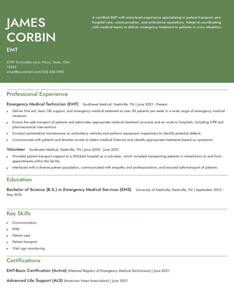 Emergency Medical Technician Resume Examples and Templates for 2024 ...