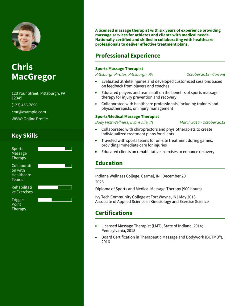 Massage Therapist Resume Examples and Templates for 2025 ...