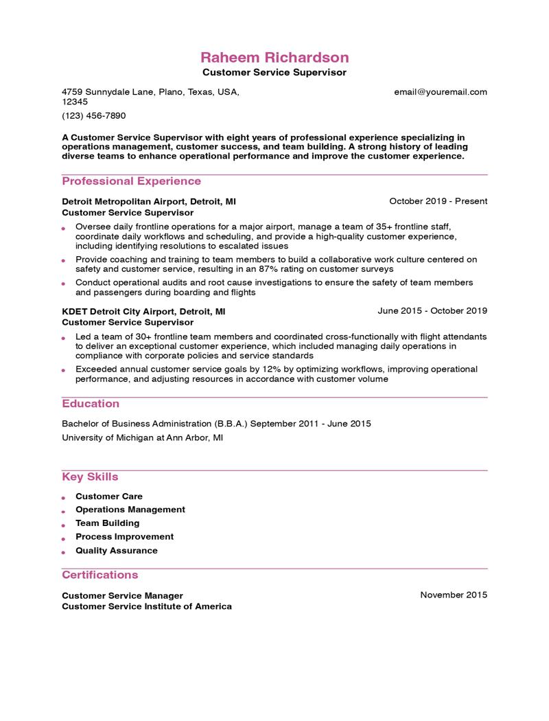 Supervisor Resume Examples and Templates for 2024 - ResumeBuilder.com