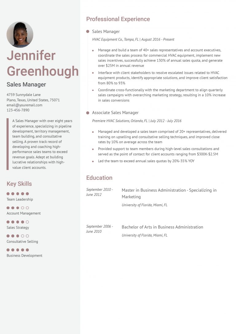 25 Best Sales Manager Resume Examples and Templates for 2025 ...