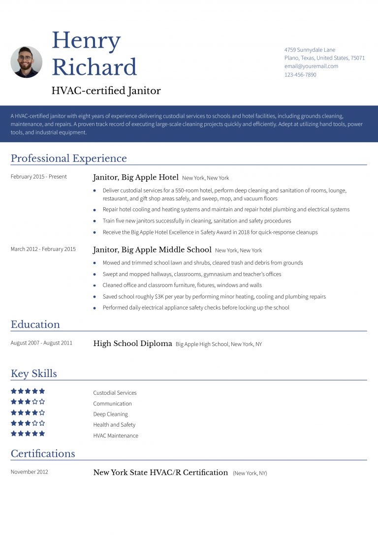 Janitor Resume Examples and Templates for 2024 - ResumeBuilder.com