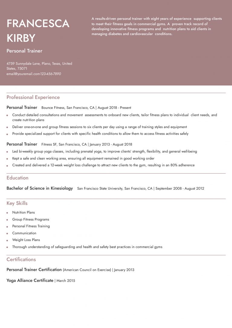 Best Personal Trainer Resume Examples and Templates for 2025 ...