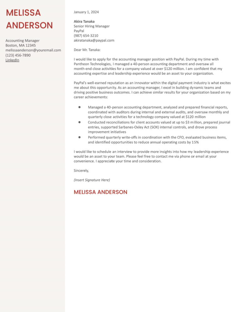 Accountant Cover Letter Examples and Templates for 2024 - ResumeBuilder.com