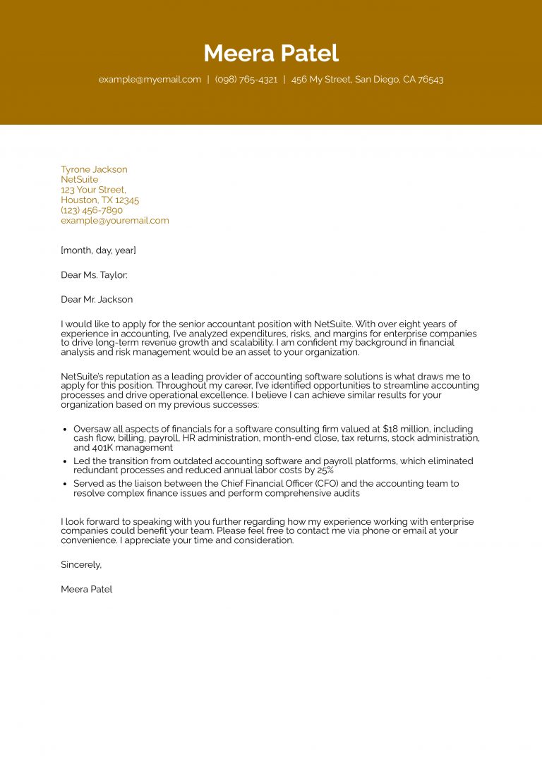 Accountant Cover Letter Examples and Templates for 2025 - ResumeBuilder.com
