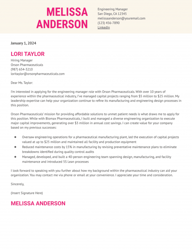 Mechanical Engineer Cover Letter Examples and Templates for 2024 ...