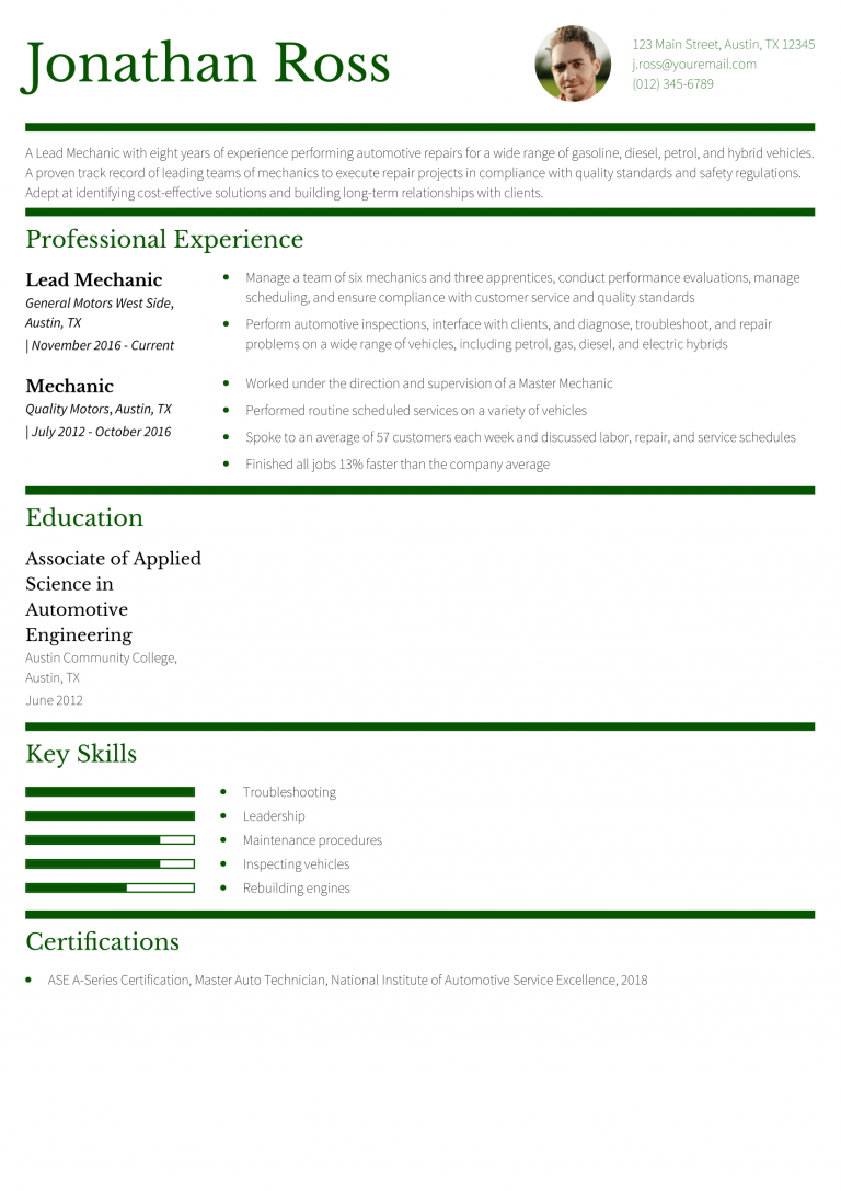 Mechanic Resume Examples and Templates for 2025 - ResumeBuilder.com