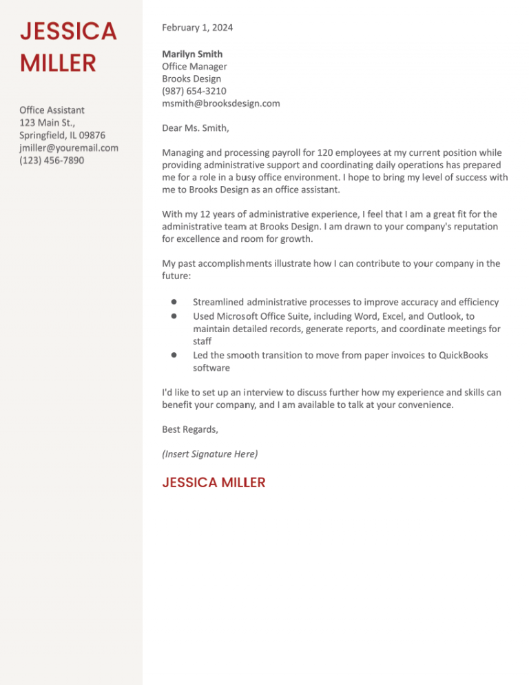 Office Assistant Cover Letter Examples and Templates for 2024 ...