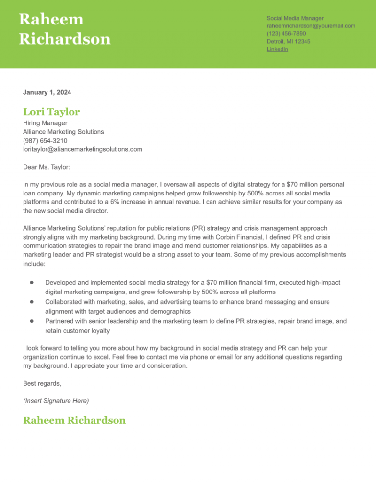 Social Media Cover Letter Examples and Templates for 2024 ...