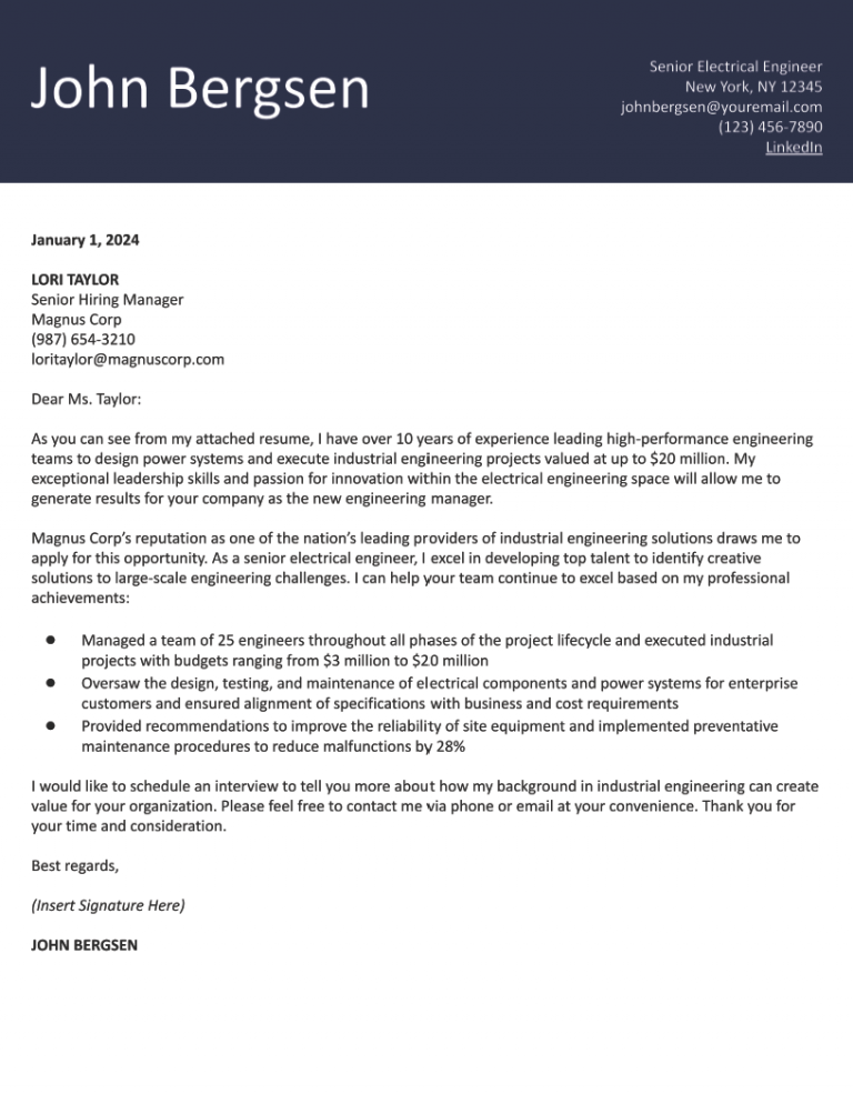 Electrical Engineer Cover Letter Examples and Templates for 2024 ...
