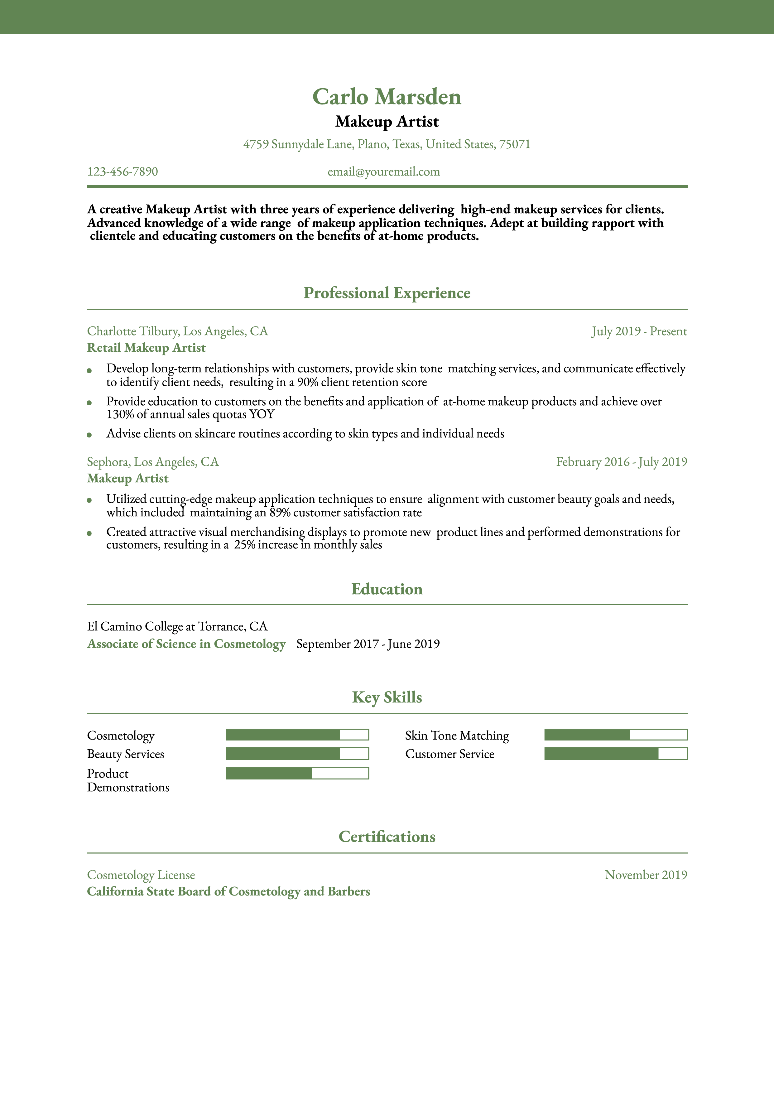 Makeup Artist Resume Examples and Templates for 2025 - ResumeBuilder.com