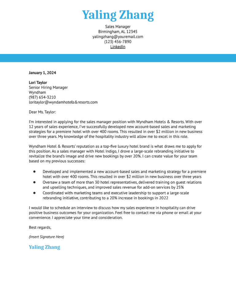 Sales Manager Cover Letter Examples and Templates for 2024 ...