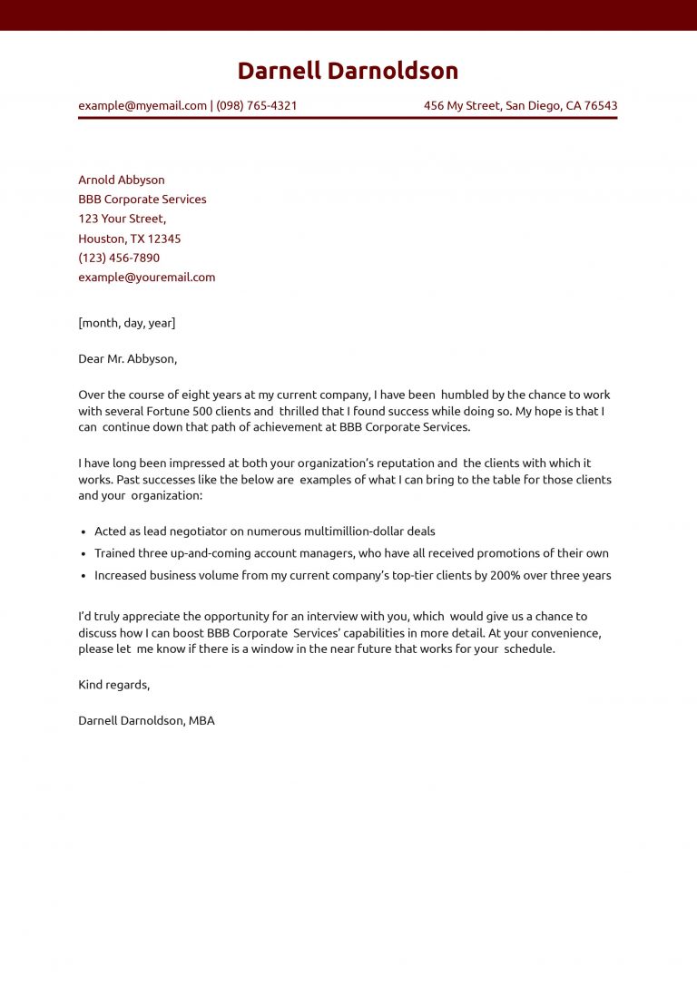 Mba Cover Letter Examples