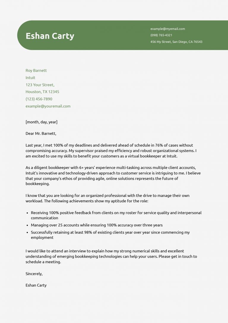 Bookkeeper Cover Letter Examples and Templates for 2025 - ResumeBuilder.com