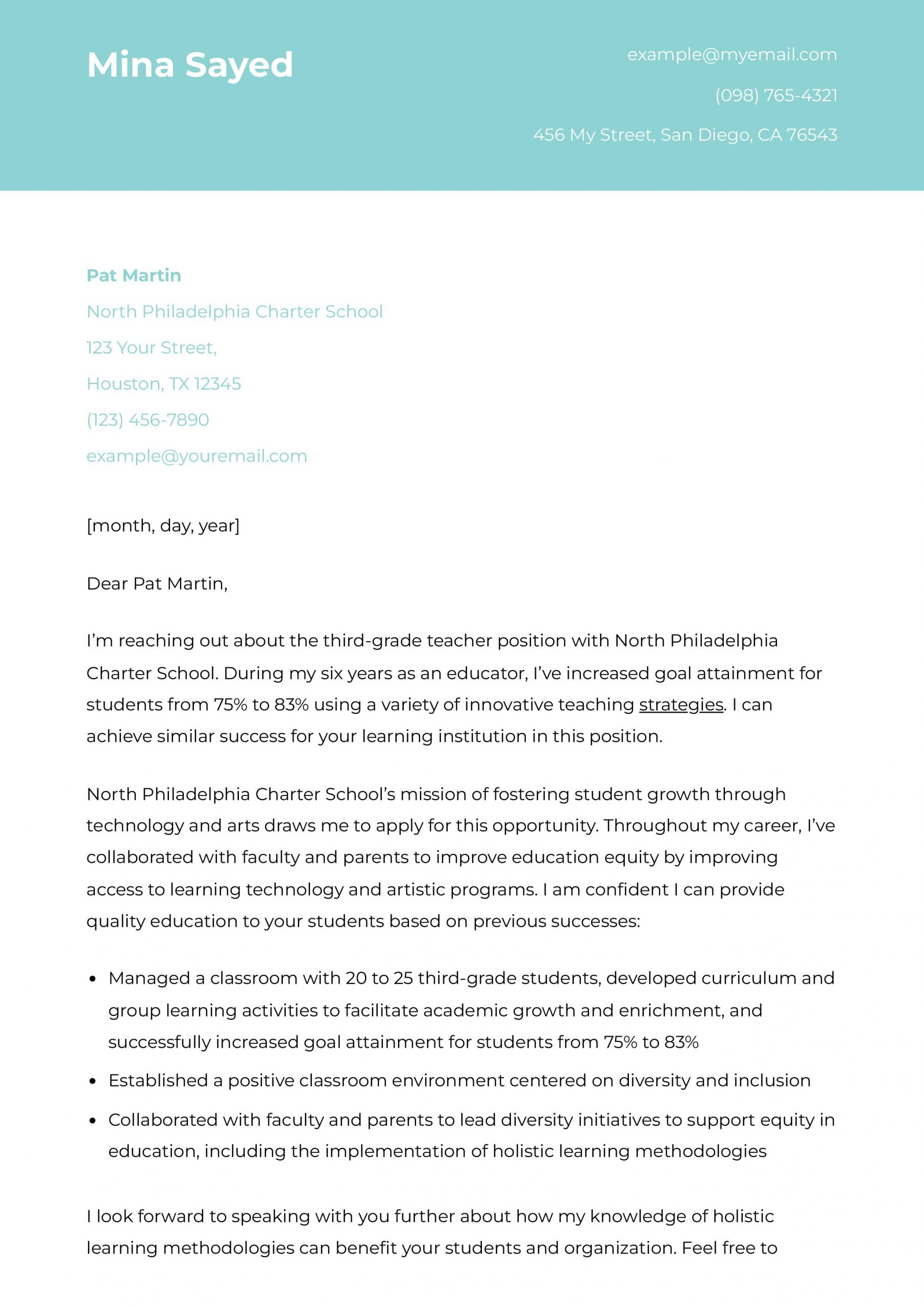 Elementary Teacher Cover Letter Examples and Templates for 2024 ...