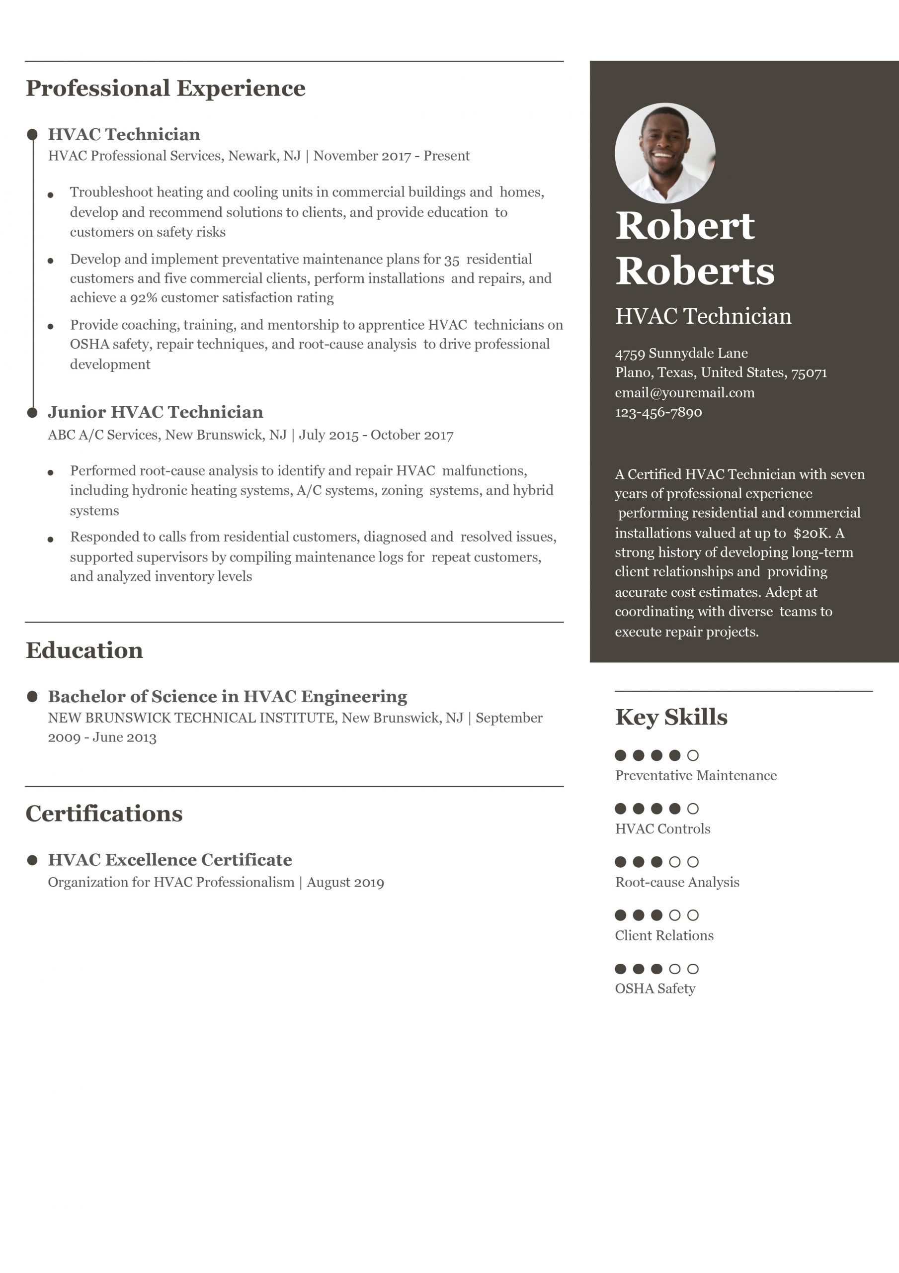 Heating, Ventilation, and Air Conditioning Technician Resume Examples ...