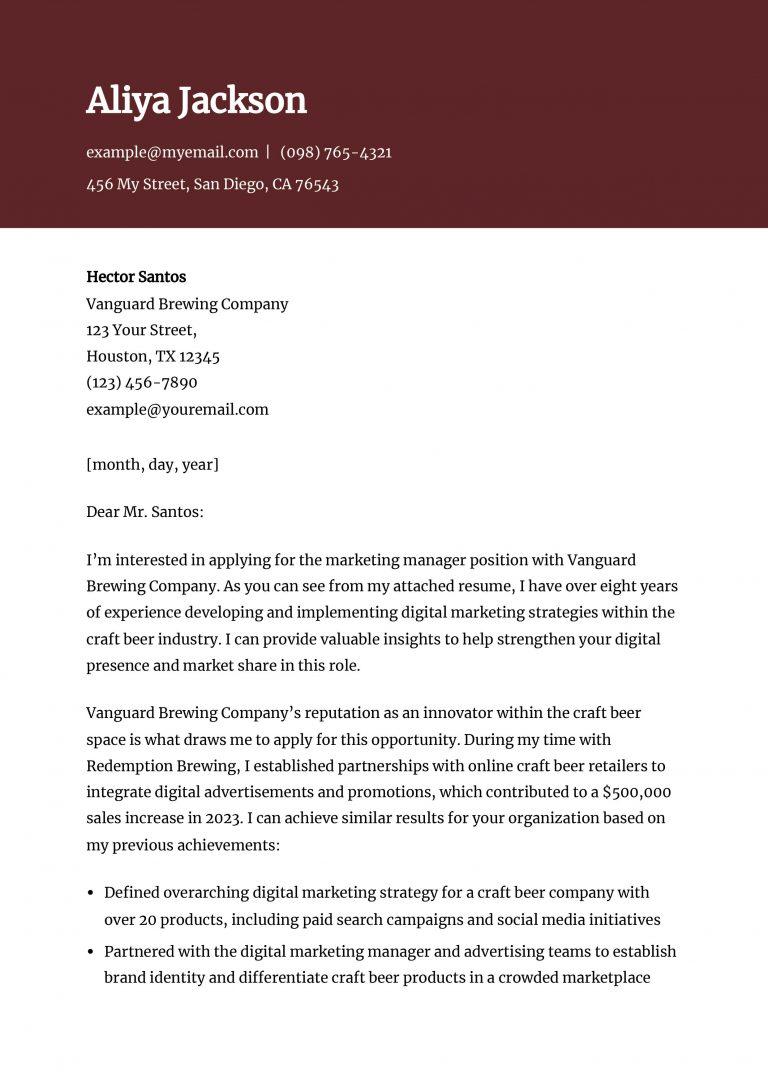 Marketing Manager Cover Letter Examples and Templates for 2025 ...