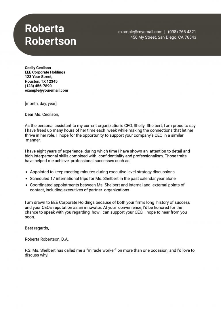 Personal Assistant Cover Letter Examples and Templates for 2025 ...