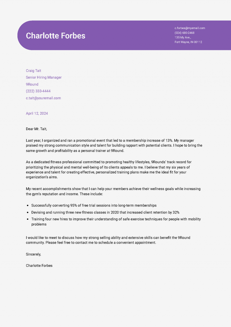 Personal Trainer Cover Letter Examples and Templates for 2024 ...