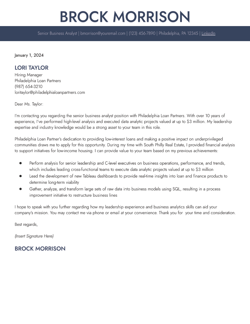 Business Analyst Cover Letter Examples and Templates for 2024 ...