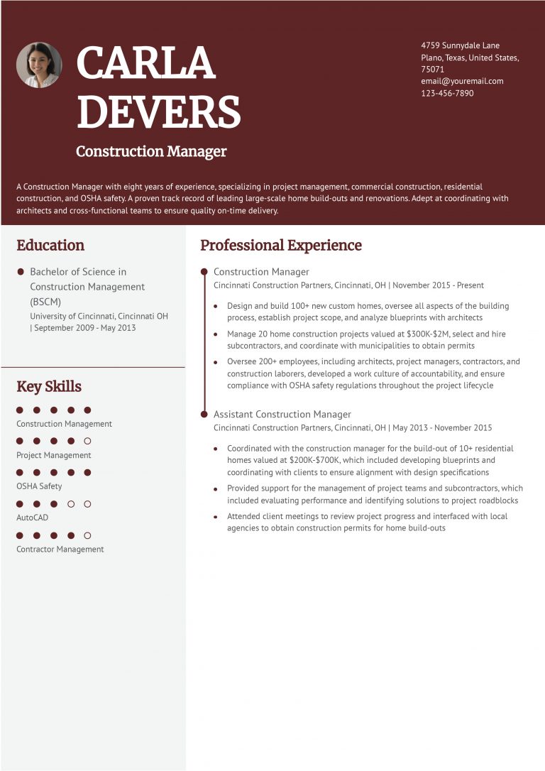 Best Construction Project Manager Resume Examples and Templates for ...