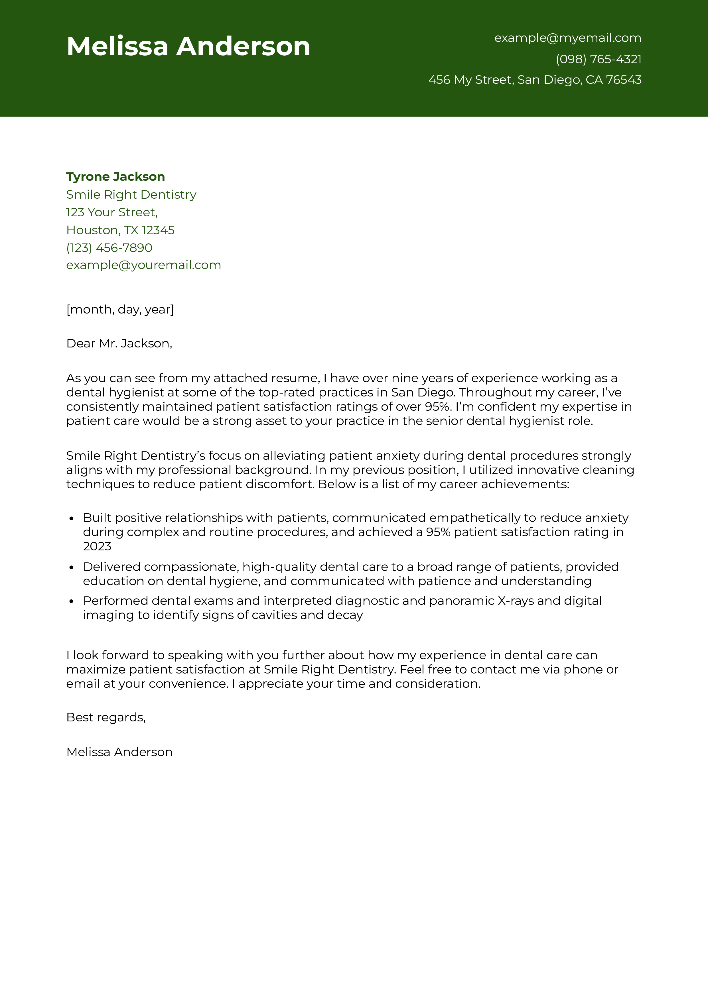 Dental Hygiene Cover Dental Hygienist Cover Letter Template