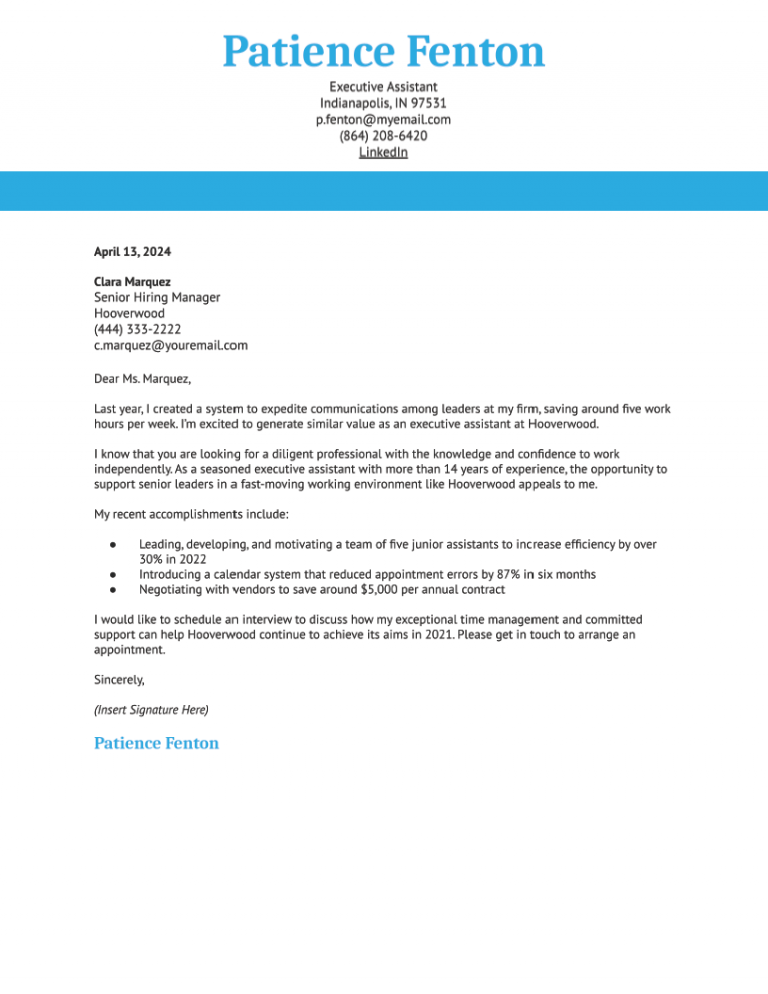 Executive Assistant Cover Letter Examples and Templates for 2024 ...