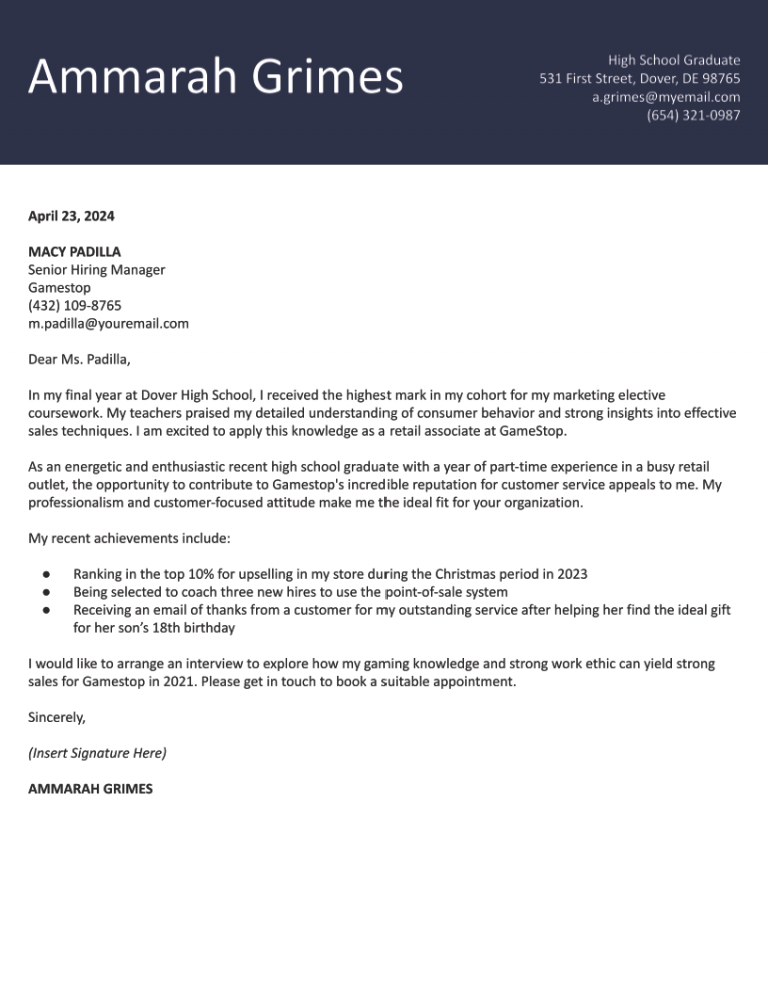 High School Cover Letter Examples and Templates for 2024 ...