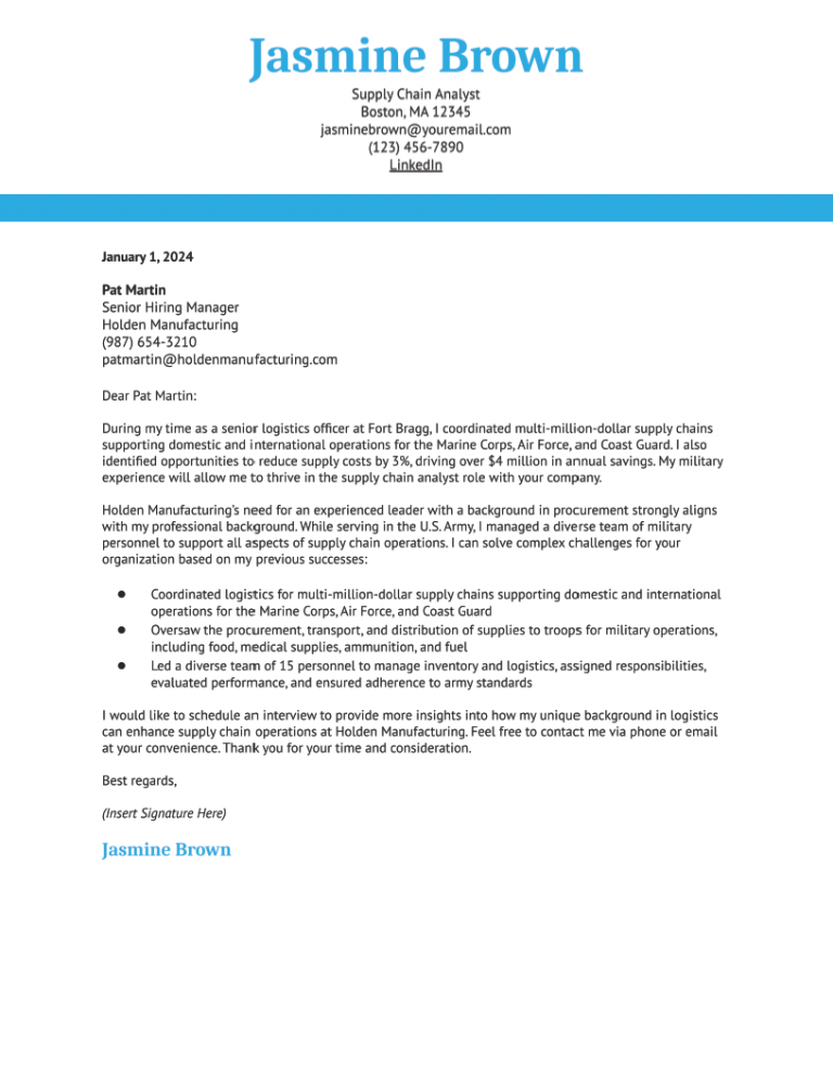 Military-to-Civilian Cover Letter Examples and Templates for 2024 ...