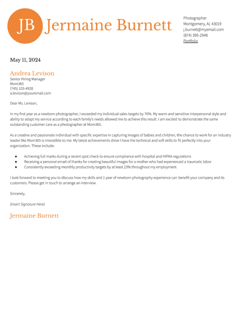 Photographer Cover Letter Examples and Templates for 2024 ...