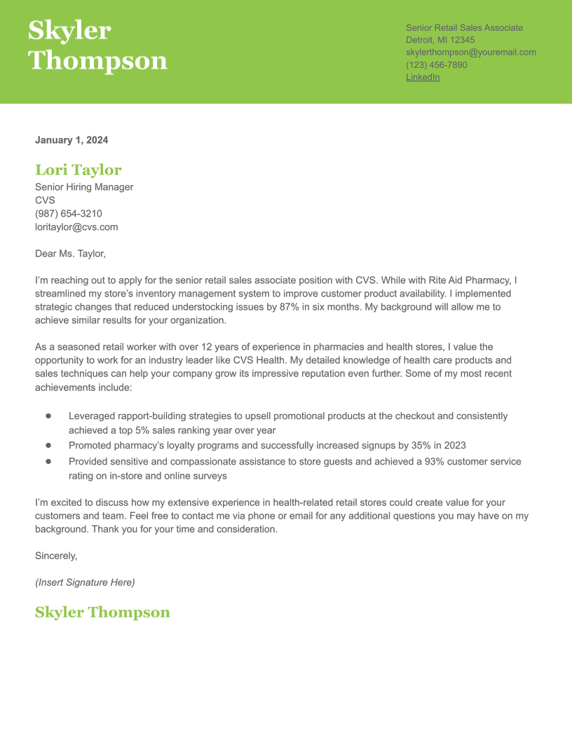 Retail Sales Associate Cover Letter Examples and Templates for 2024 ...