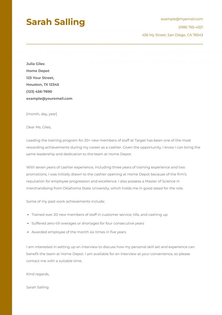Cashier Cover Letter Examples and Templates for 2026 - ResumeBuilder.com