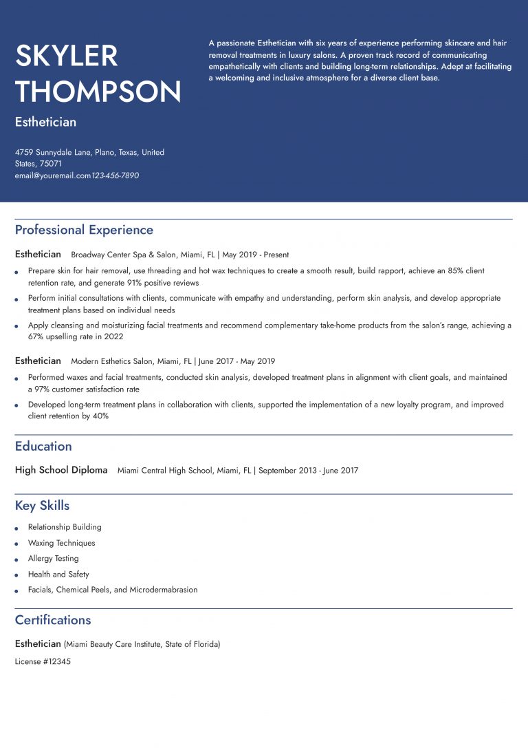 25 Best Esthetician Resume Examples and Templates for 2026 ...