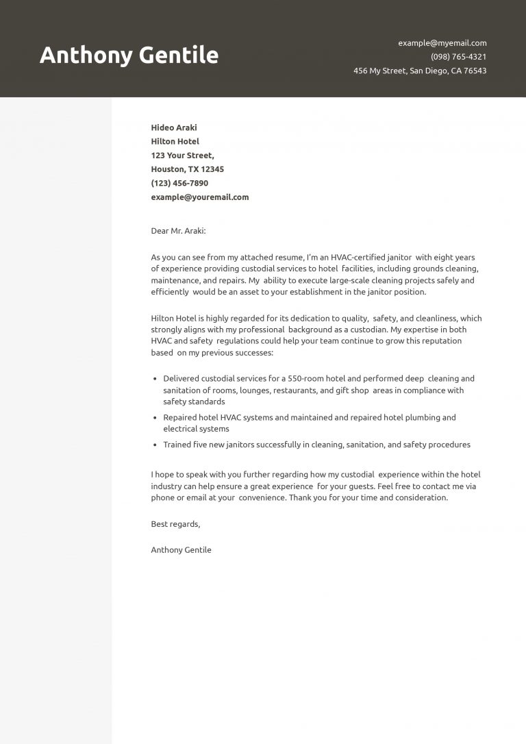 Janitor Cover Letter Examples and Templates for 2025 - ResumeBuilder.com