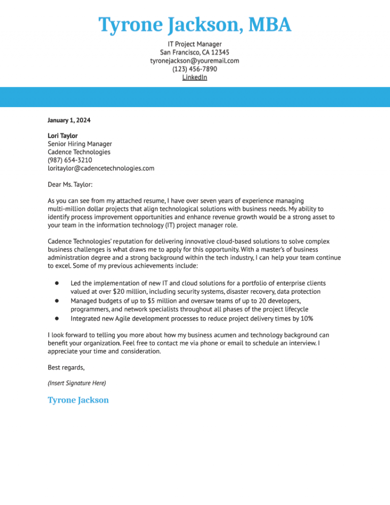 MBA Cover Letter Examples and Templates for 2024 - ResumeBuilder.com