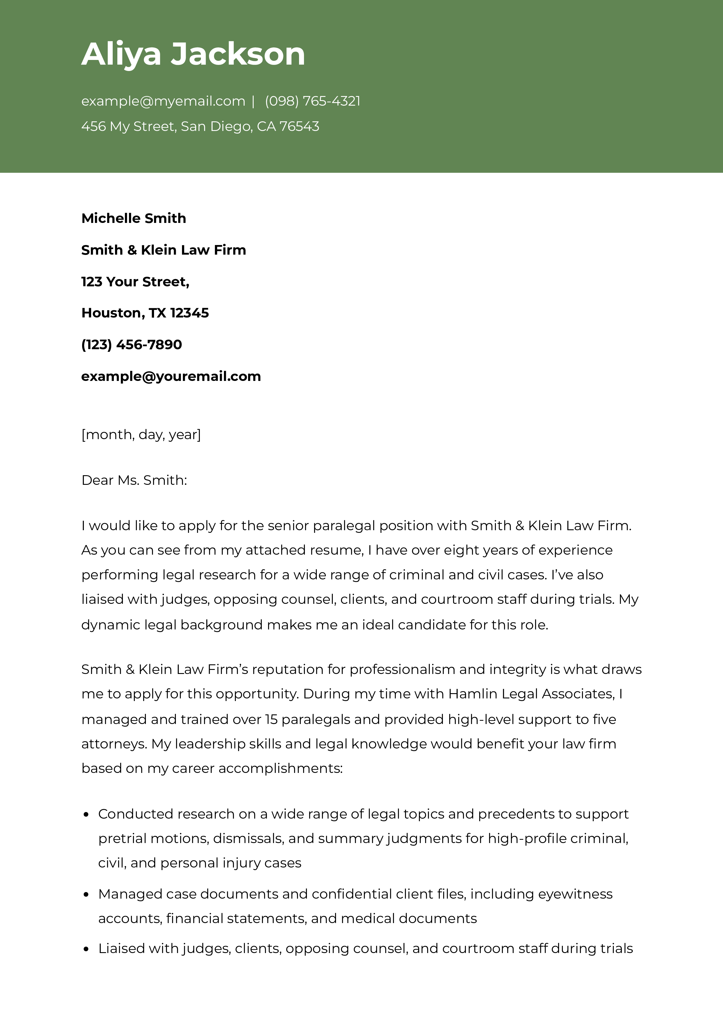 Paralegal Cover Letter Examples and Templates for 2024 - ResumeBuilder.com