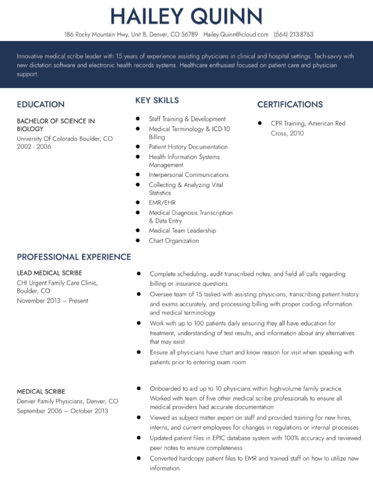 Medical Scribe Resume Examples and Templates for 2024 - ResumeBuilder.com