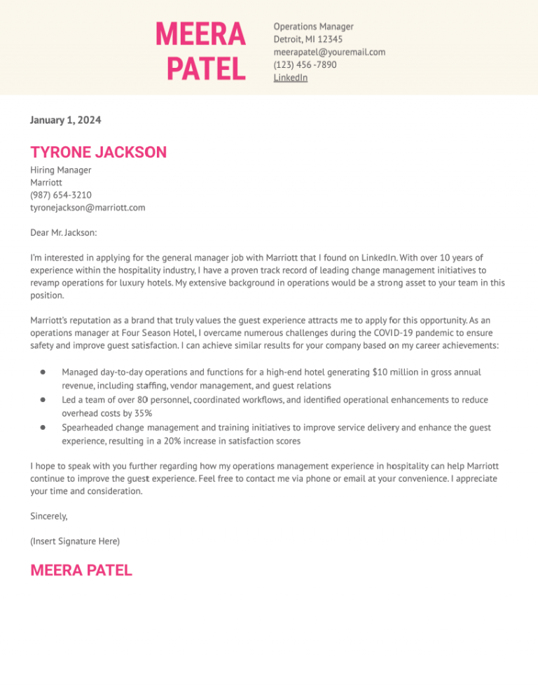 Operations Manager Cover Letter Examples and Templates for 2024 ...