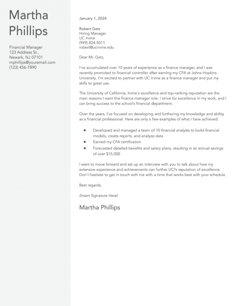 Finance Cover Letter Examples and Templates for 2024 - ResumeBuilder.com
